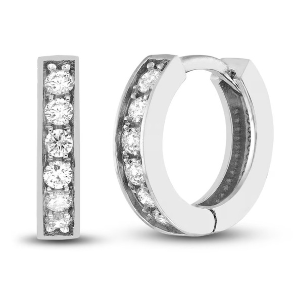 Jewelry | Cz White Gold Plated Channel Set Huggies Nwt | Poshmark
